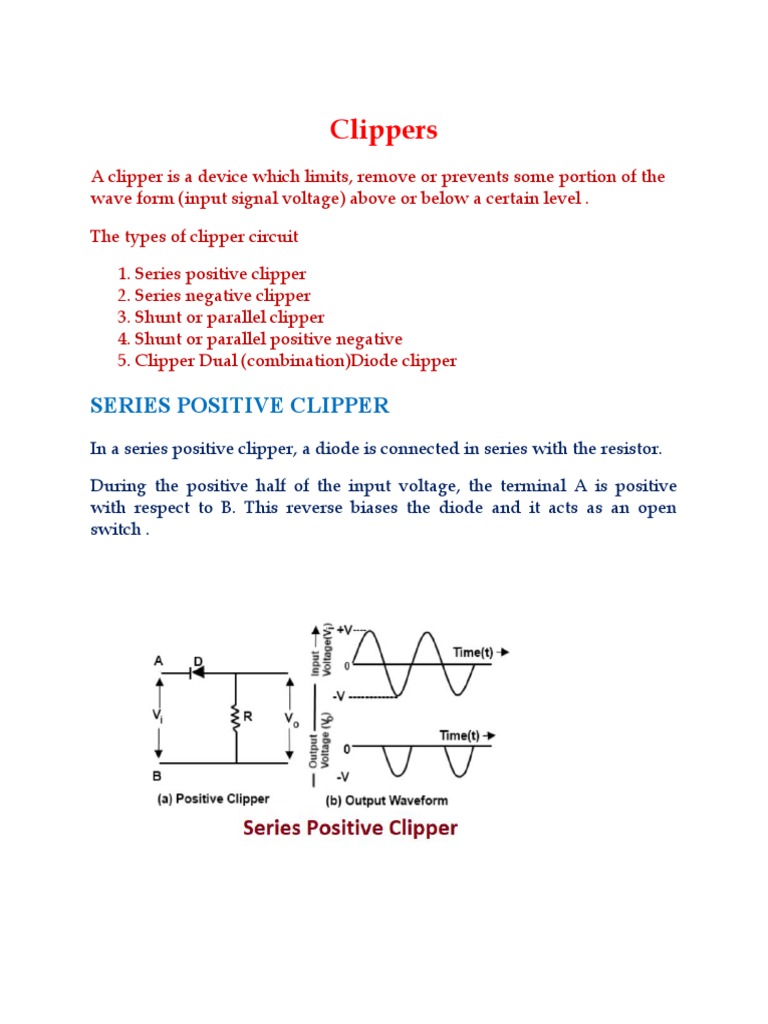 Clippers: Series Positive Clipper | PDF | Diode | Electronic Circuits