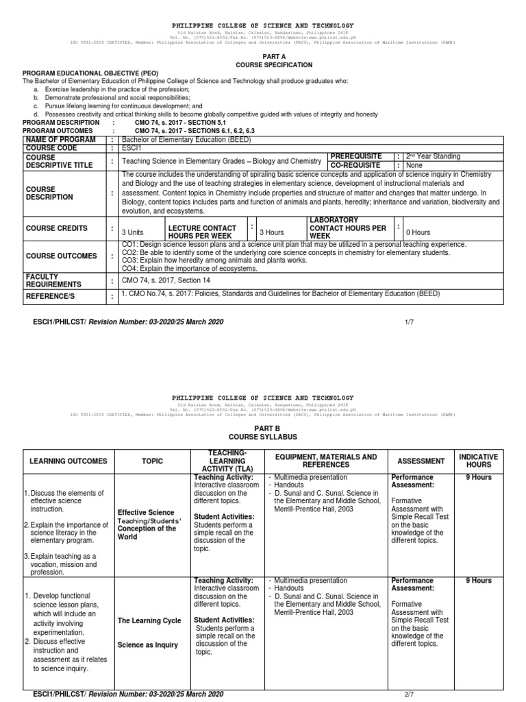 Part A Course Specification Program Educational Objective (Peo) | PDF ...