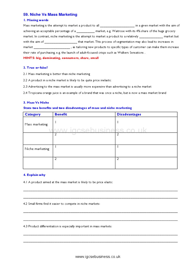 WWW - Igcsebusiness.co - Uk: 59. Niche Vs Mass Marketing | PDF | Profit ...