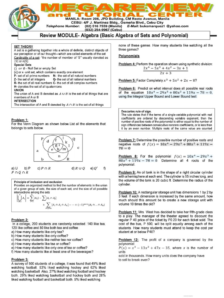 Review Module 1-Algebra 1-Part 1 | PDF