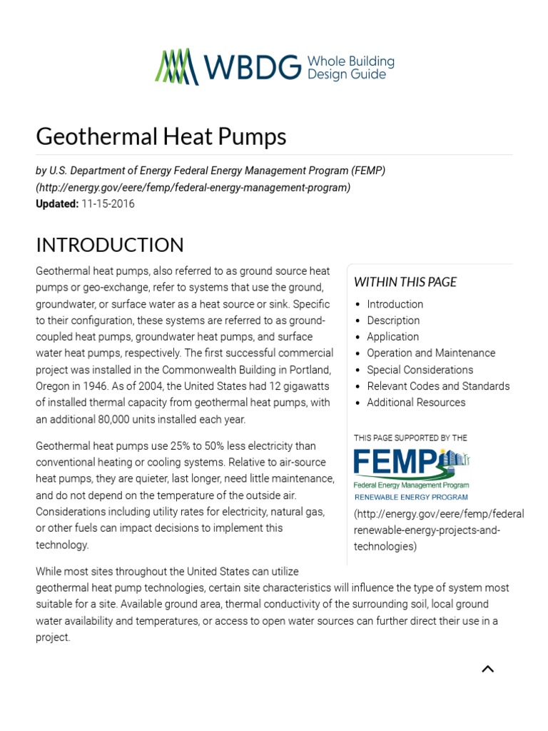 Geothermal Heat Pumps - WBDG - Whole Building Design Guide | PDF | Heat ...