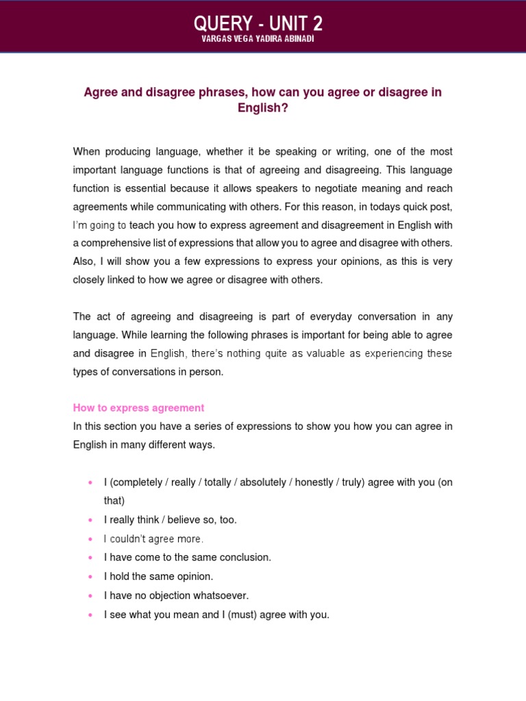 Agree and Disagree Phrases, How Can You Agree or Disagree in English? | PDF