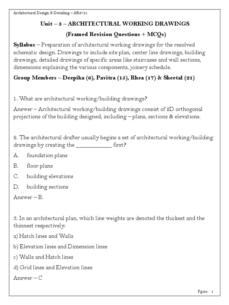 Unit 3 - Revision Questions + MCQs | PDF | Stairs | Architectural Design