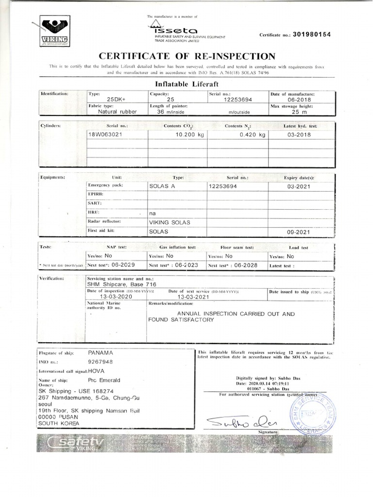Life Raft Certificate | PDF