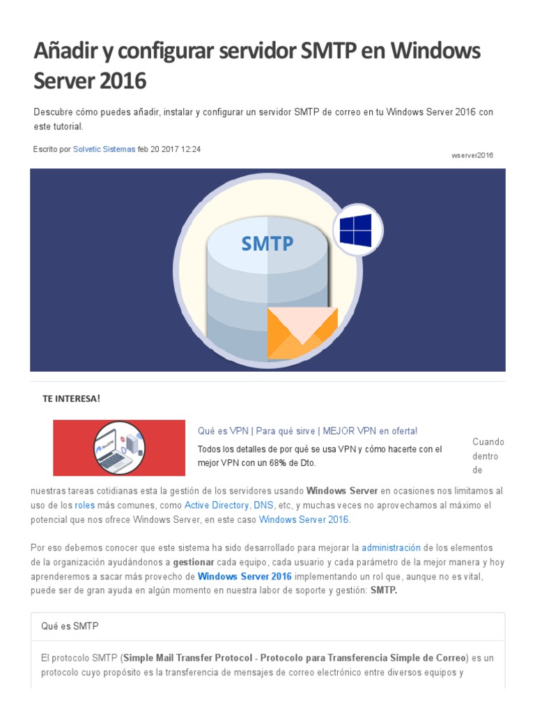 Añadir y Configurar Servidor SMTP en Windows Server 2016 - Solvetic ...