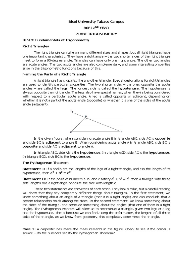 SLM 2 - Plane Trigonometry | PDF | Triangle | Trigonometry