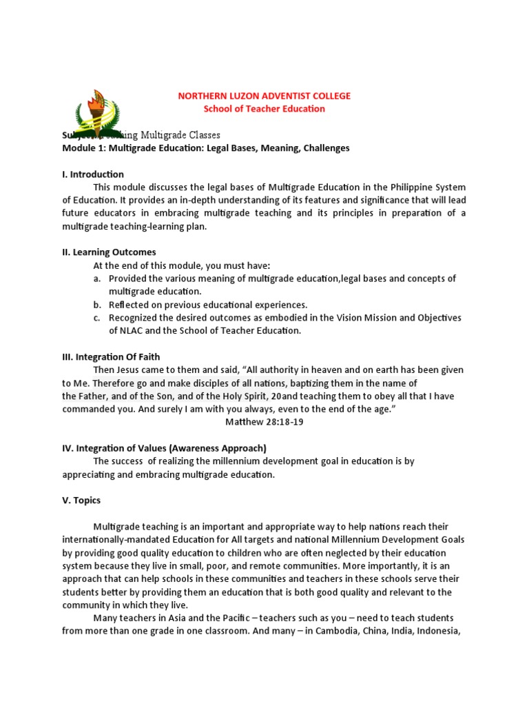Module 1 Multigrade Teaching | PDF | Teachers | Teaching