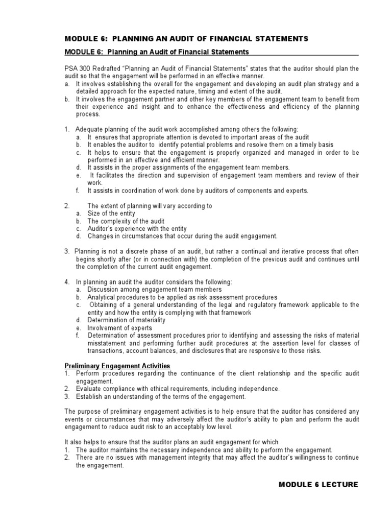 MODULE 6 - Audit Planning | PDF | Financial Audit | Audit