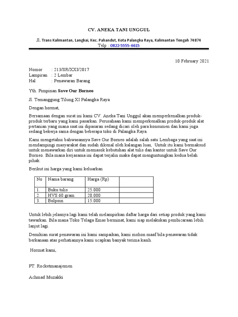 Contoh Surat Penawaran Barang | PDF