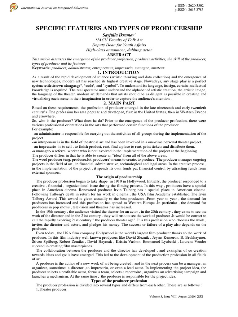 Specific Features and Types of Producership | PDF | Television | Cinema ...