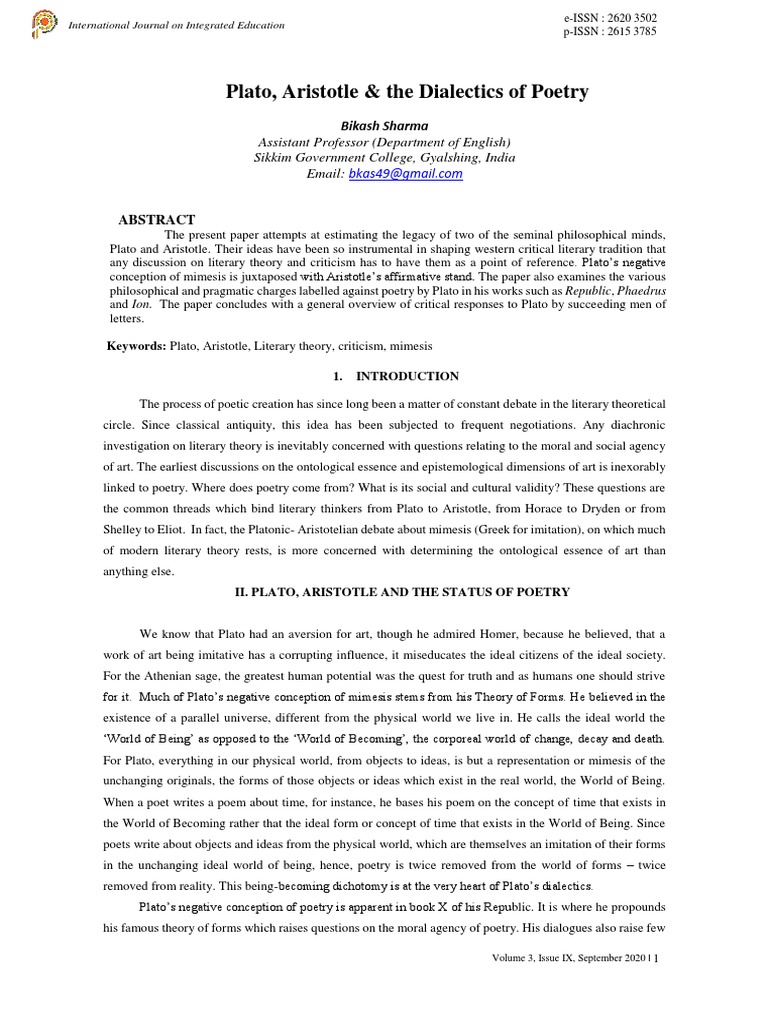 Plato, Aristotle & The Dialectics of Poetry | PDF