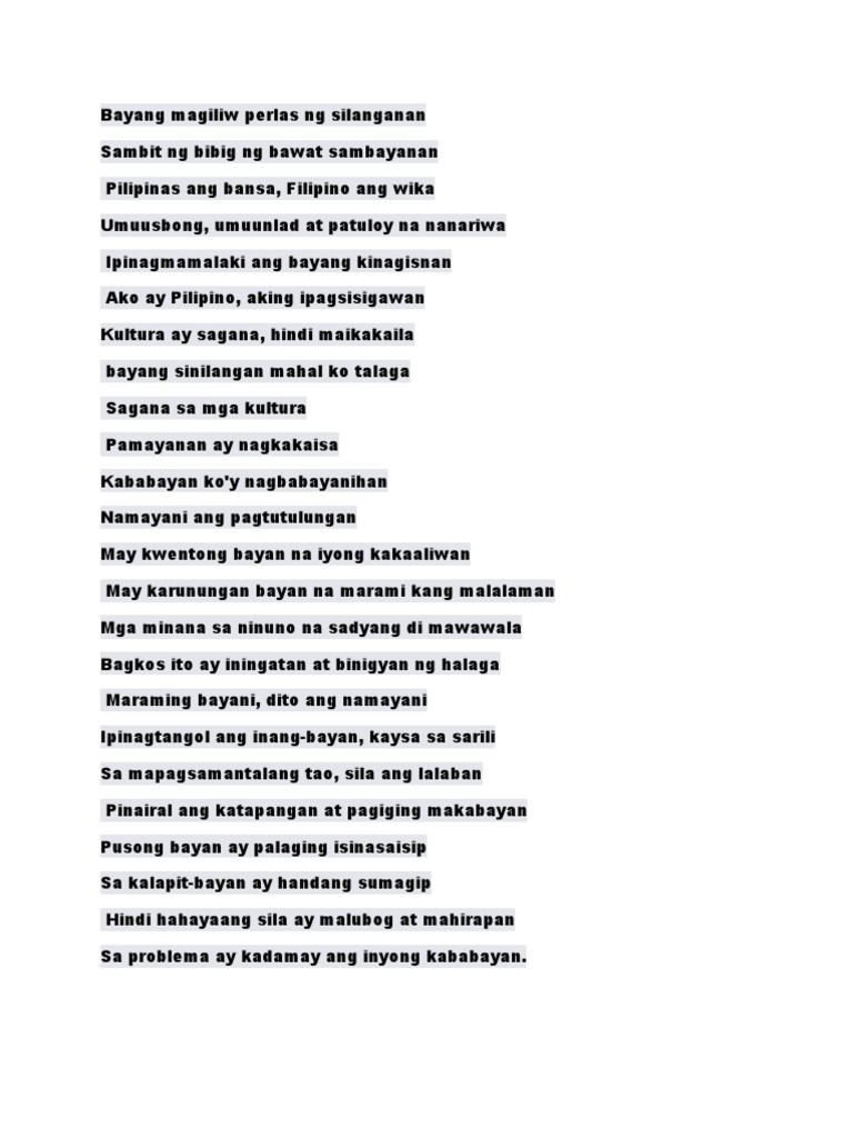 Bayang Magiliw Perlas NG Silanganan | PDF