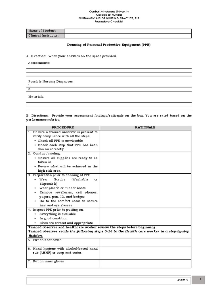 PPE Donning and Doffing Checklist | PDF | Personal Protective Equipment ...