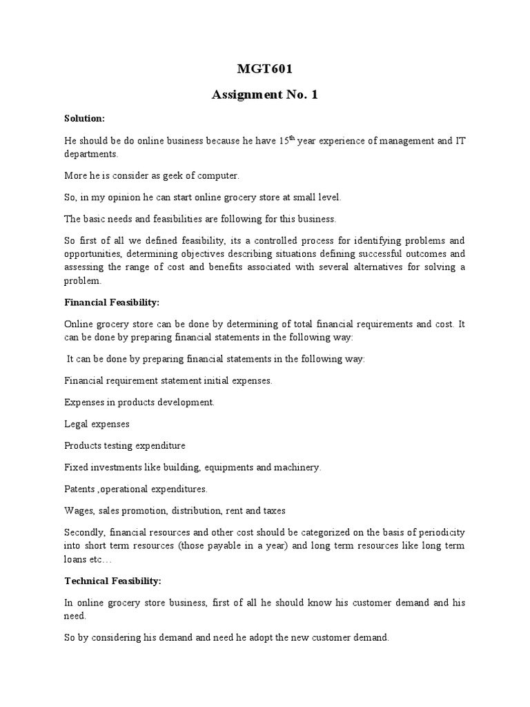 MGT601 Assignment No. 1: Solution | PDF | Retail | Market (Economics)