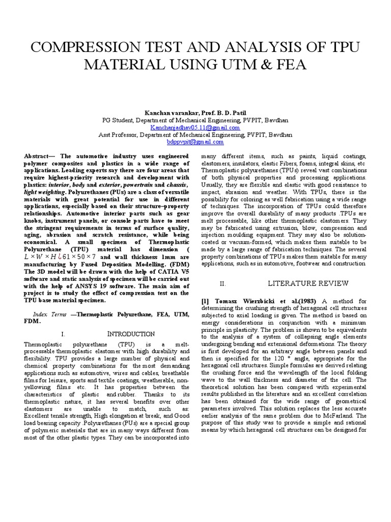 Compression Test and Analysis of Tpu Material Using Utm & Fea | PDF ...