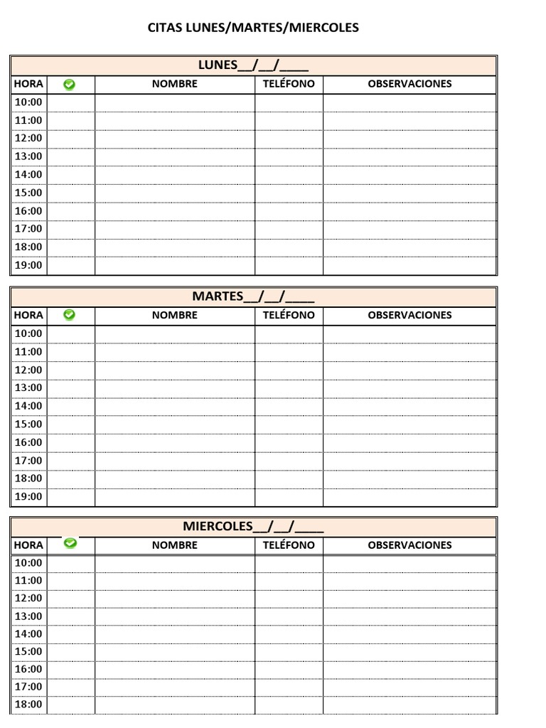 Plantilla Citas Semanales | PDF