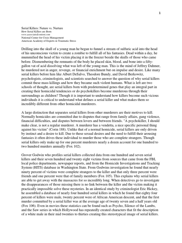 Psyc. 2301 Signature Assignment-Serial Killers Nature vs. Nurture | PDF ...