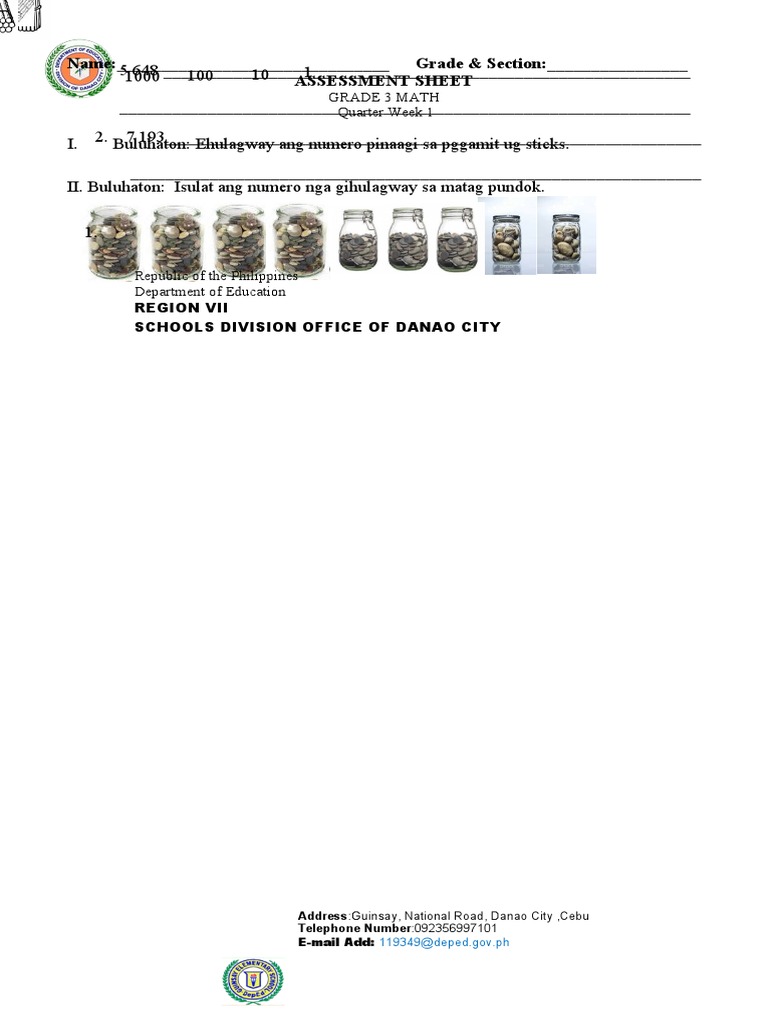 Assessment Math 3 Week 1 | PDF