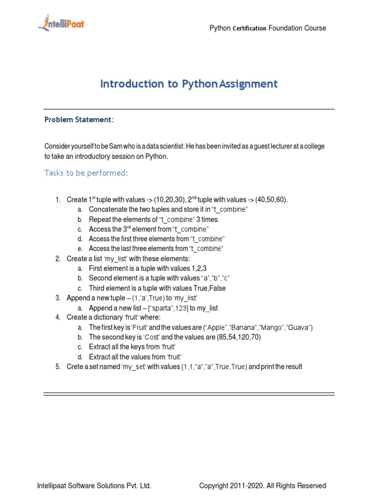 Introduction To Python Assignment: Problem Statement | PDF
