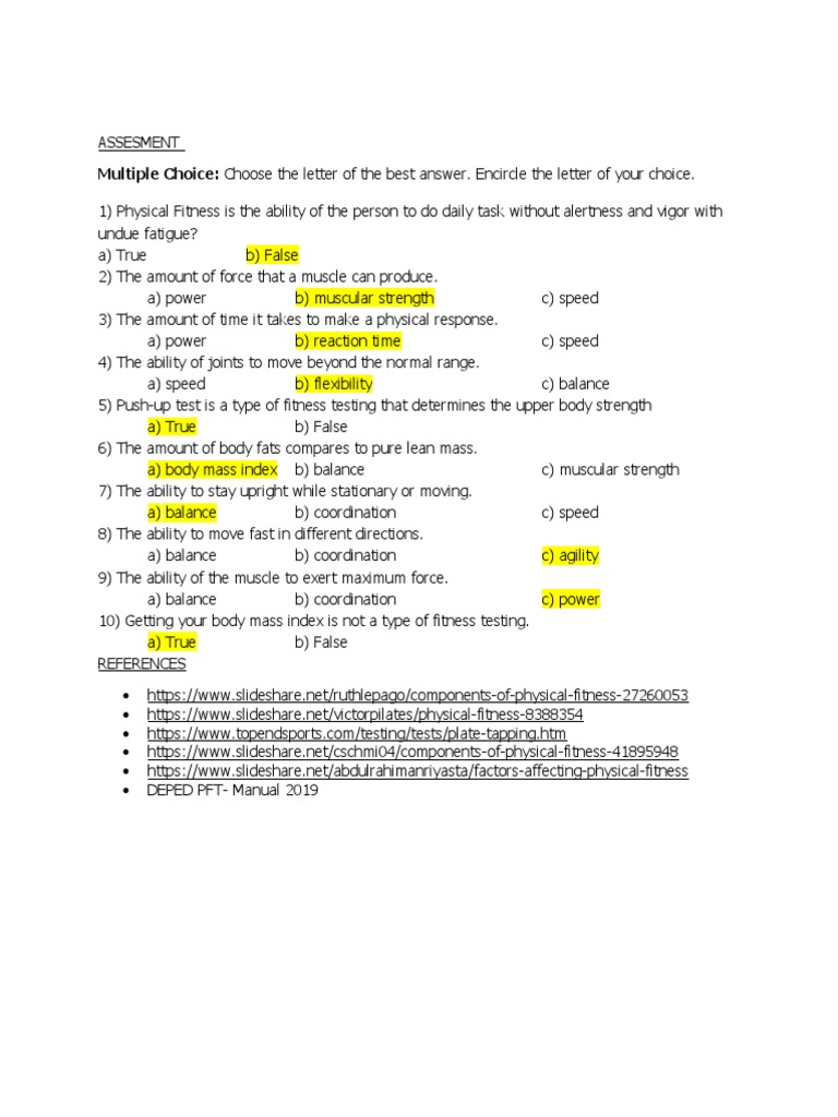 Assessing Physical Fitness: A Multiple Choice Test on the Components ...