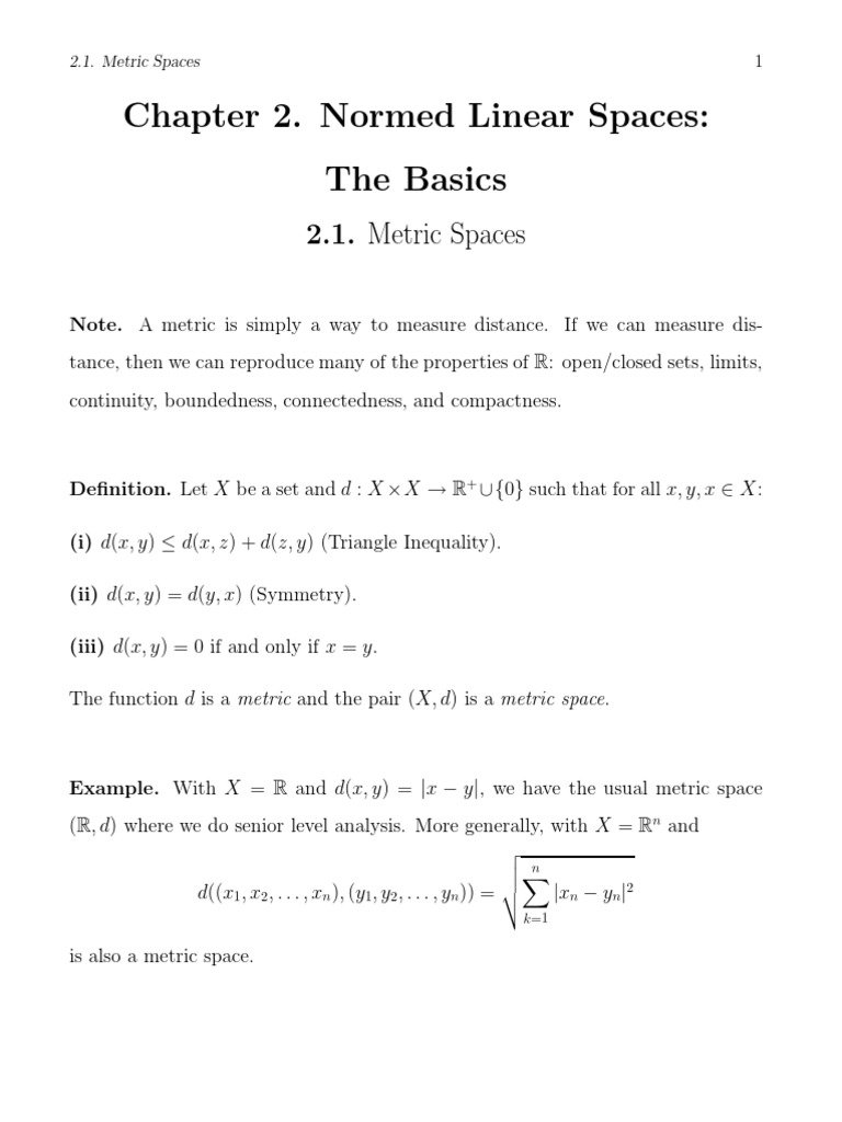 Chapter 2. Normed Linear Spaces: The Basics | PDF | Metric Space ...