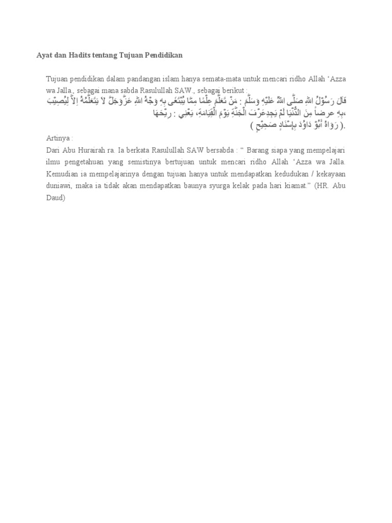 Ayat Dan Hadits Tentang Tujuan Pendidikan | PDF