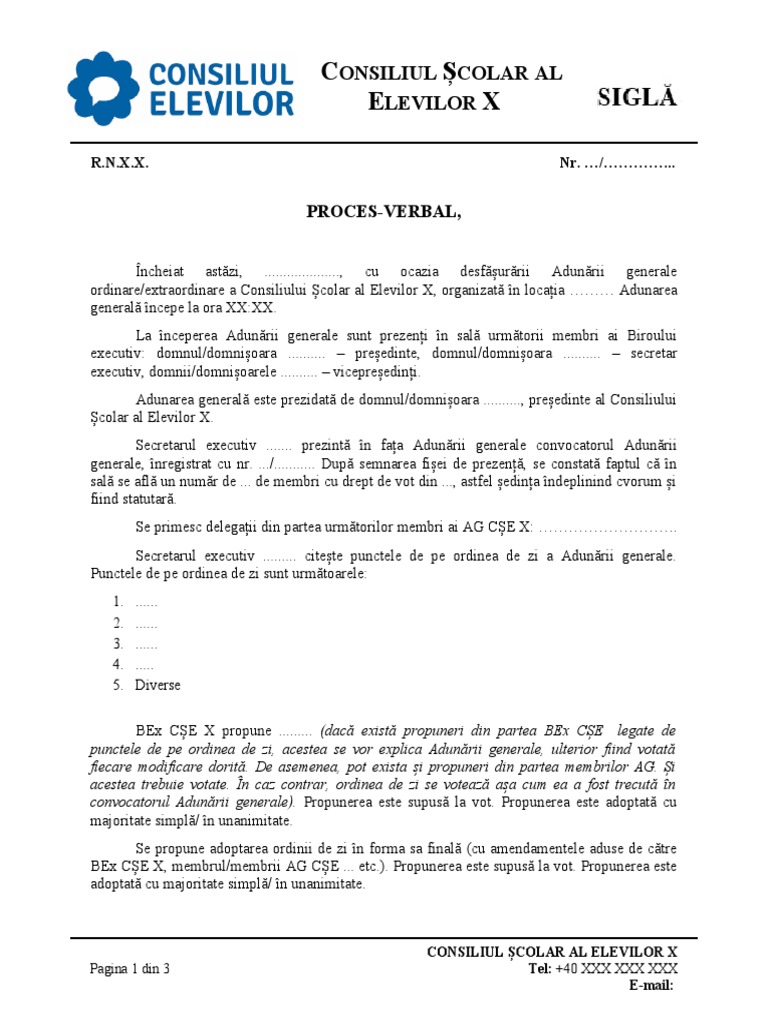 Model Proces Verbal AG CȘE | PDF