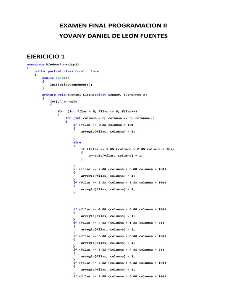 Examen Final Programacion II | PDF | Programación de computadoras ... Examen Final Programacion II | PDF | Programación de computadoras ...