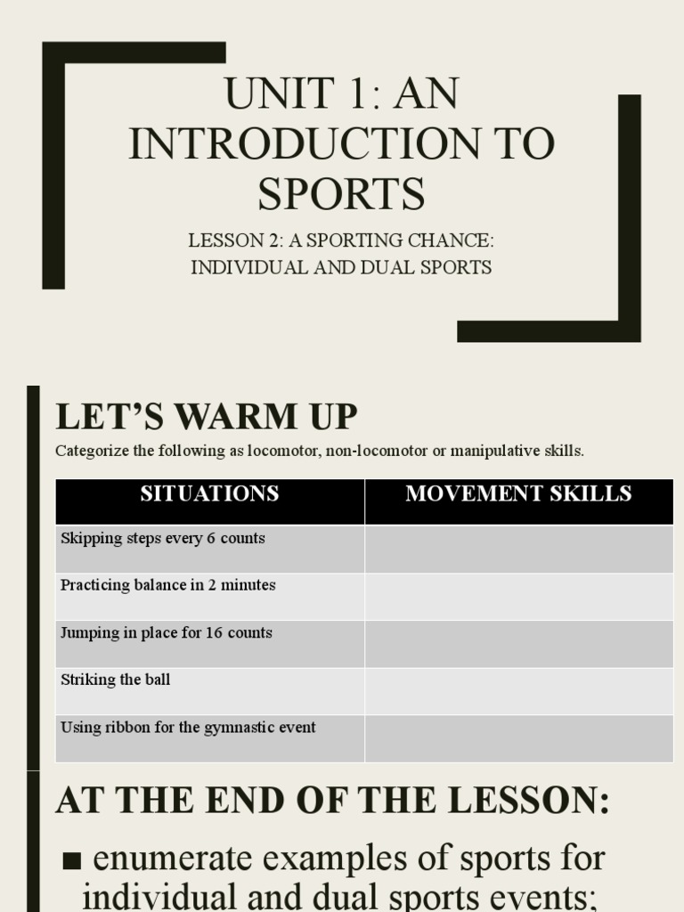 Unit 1: An Introduction To Sports: Lesson 2: A Sporting Chance ...