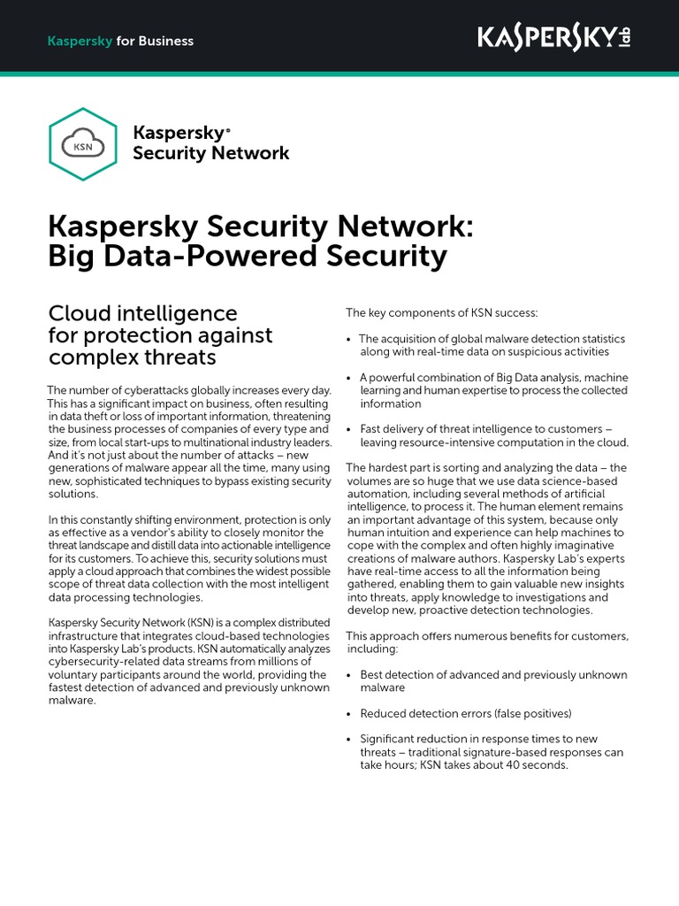 Endpoint Security KSN Datasheet | PDF | Cloud Computing | Malware