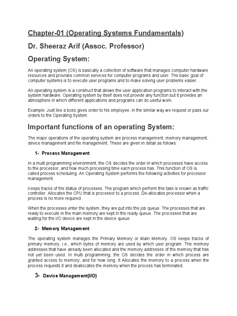 Chapter-01 (Operating Systems Fundamentals) Dr. Sheeraz Arif (Assoc ...