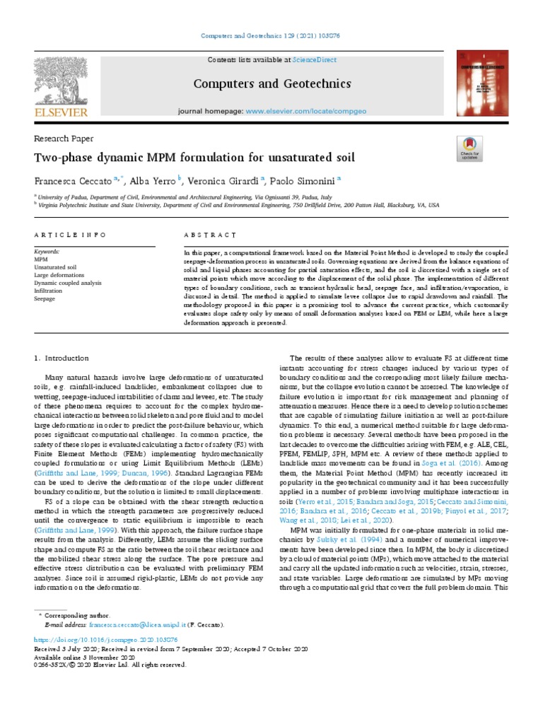 Two-Phase Dynamic MPM Formulation For Unsaturated Soi | PDF | Finite Element Method | Soil Mechanics