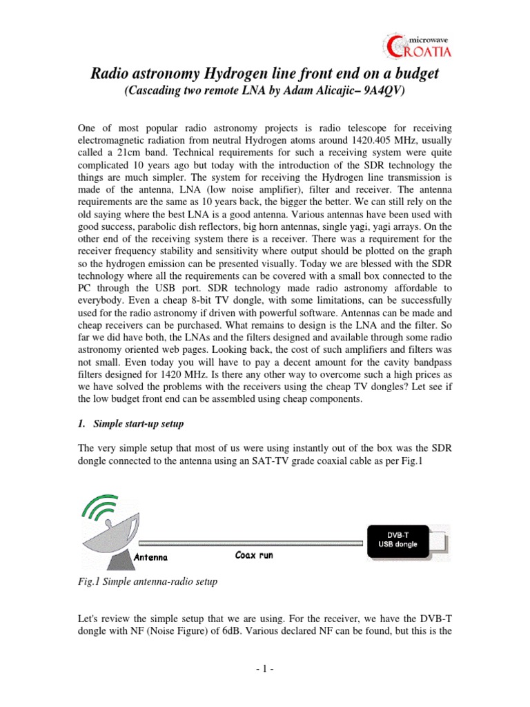 Budget Hydrogen Line Radio Setup | PDF | Antenna (Radio) | Electronic ...