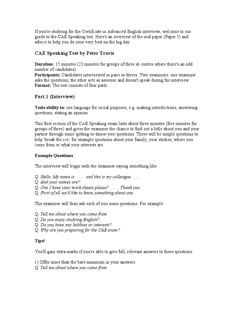 CAE Speaking Tips | PDF | Question | Test (Assessment)