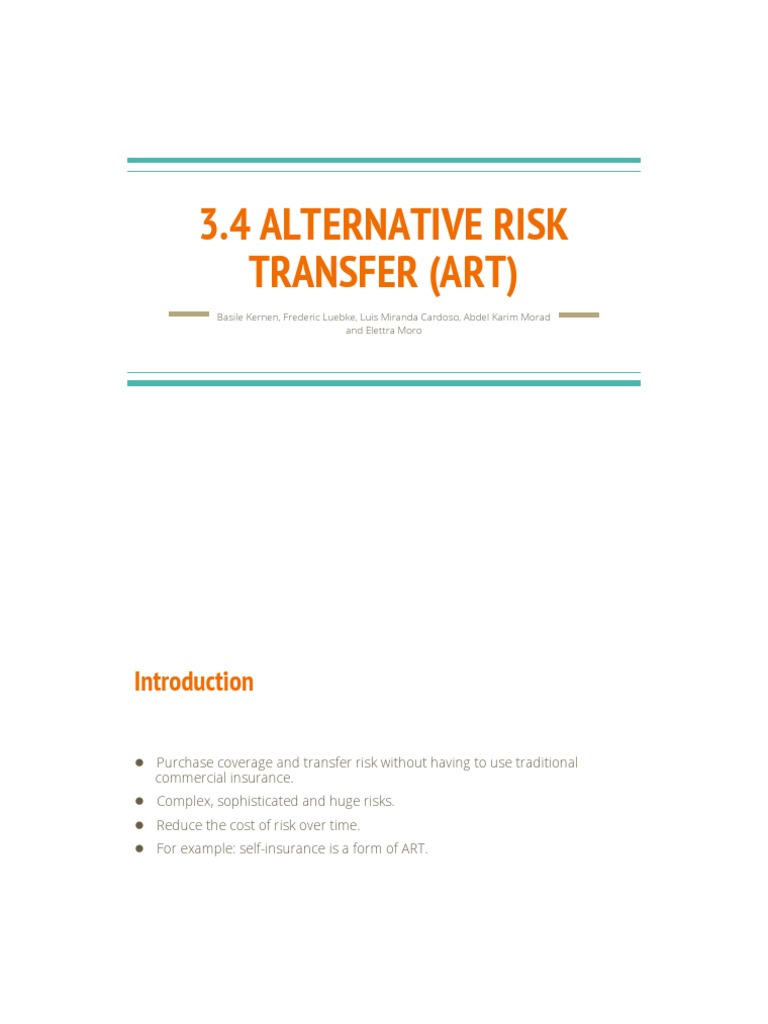 3.4 Alternative Risk Transfer (Art) | PDF | Reinsurance | Bonds (Finance)
