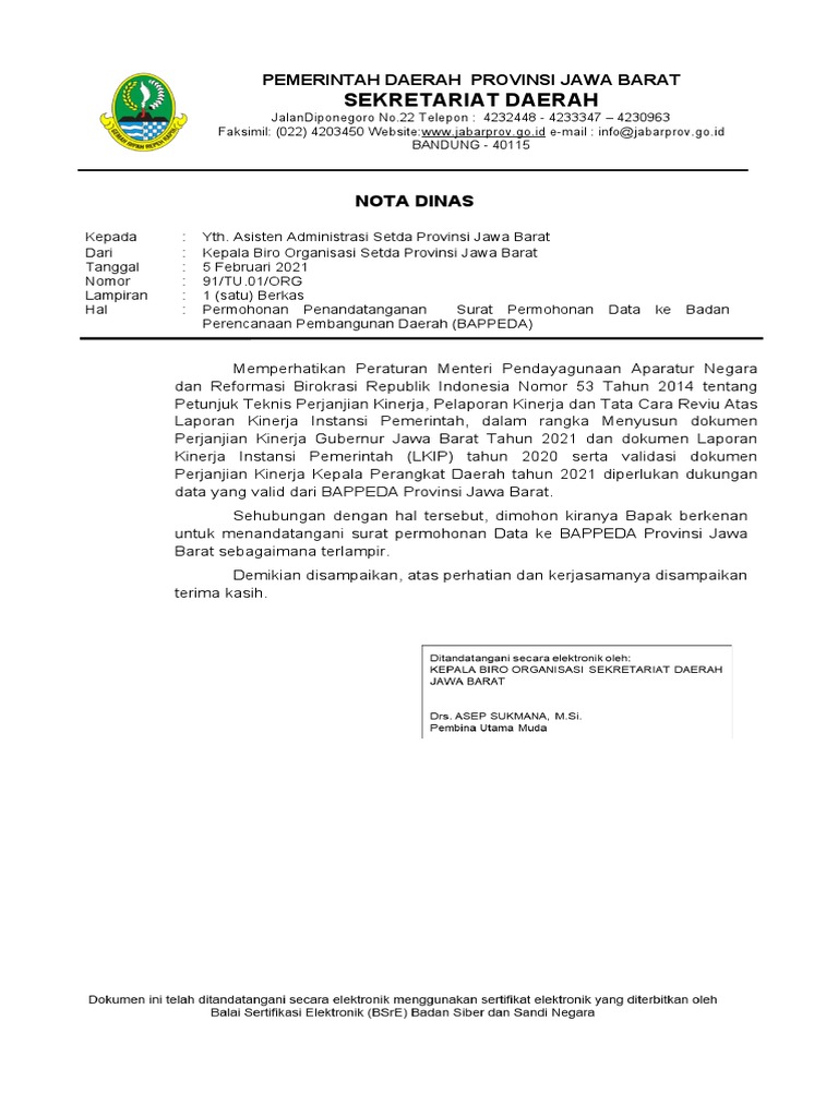 Nota Dinas Permohonan Data PK | PDF