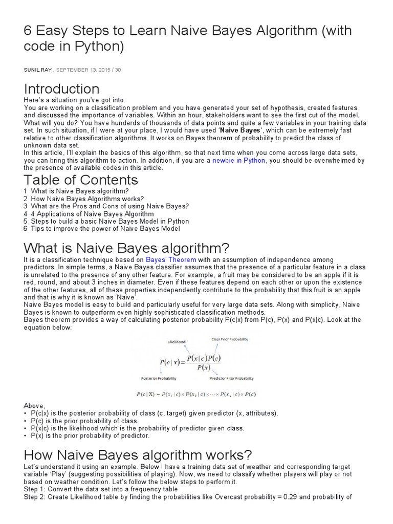 6 Easy Steps To Learn Naive Bayes Algorithm (With Code in Python) | PDF ...
