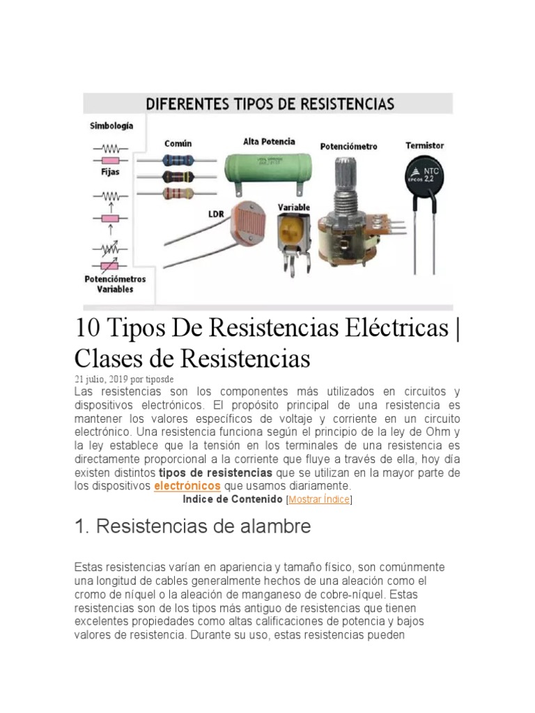 10 Tipos De Resistencias Eléctricas Pdf Resistor Resistencia