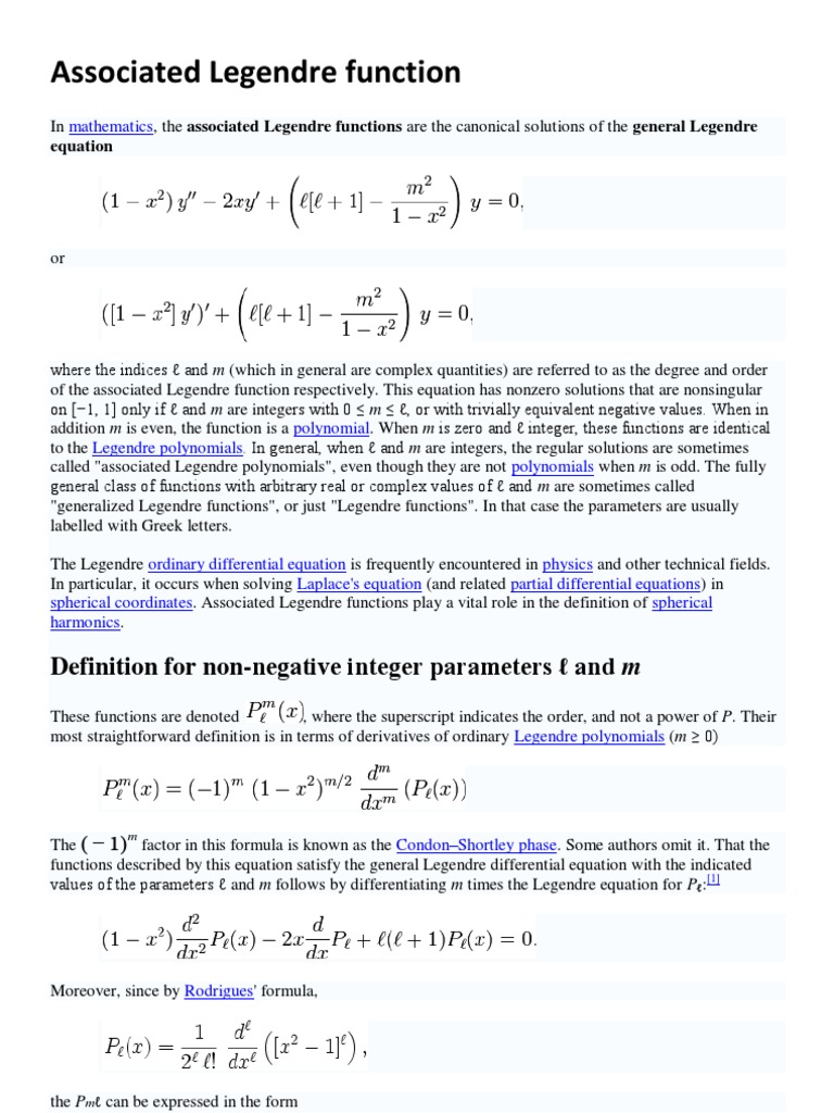 Associated Legendre Function | PDF | Abstract Algebra | Mathematical Analysis