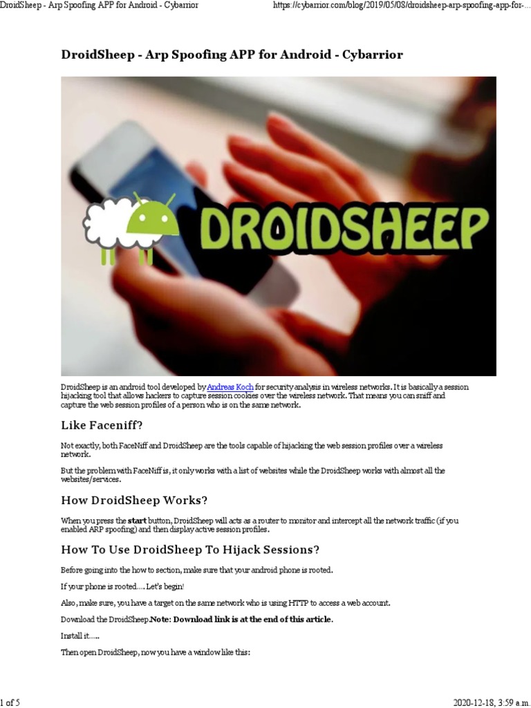 Droidsheep - Arp Spoofing App For Android - Cybarrior: Like Faceniff? | PDF | Http Cookie ...