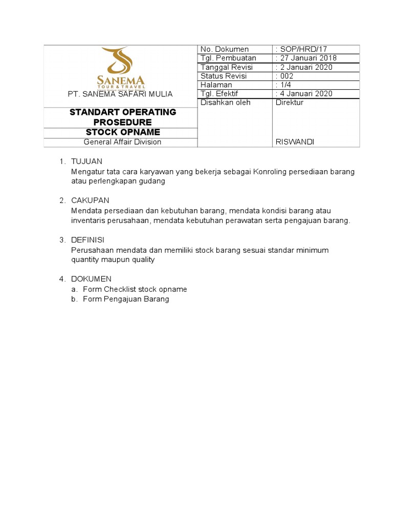 20 SOP Stock Opname | PDF