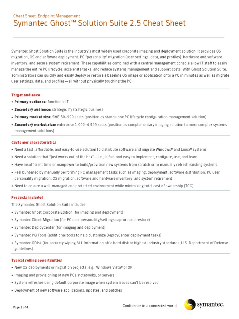 Symantec Ghost™ Solution Suite 2.5 Cheat Sheet | PDF | Microsoft ...
