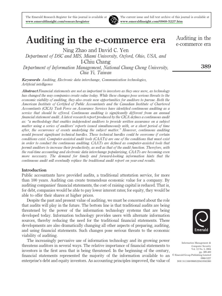 Auditing in The E-Commerce Era | PDF | Audit | Financial Audit