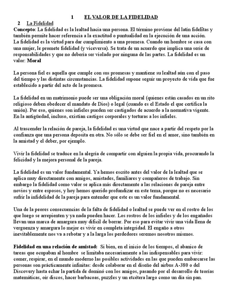 El Valor de La Fidelidad | PDF | Lealtad | Infidelidad