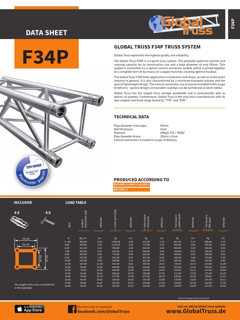 Data Sheet: Global Truss F34P Truss System | PDF | Truss | Pipe (Fluid Conveyance)