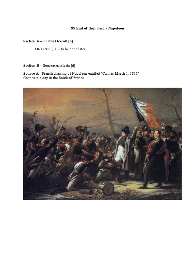 ONLINE QUIZ To Be Done Later: S5 End of Unit Test - Napoleon | PDF