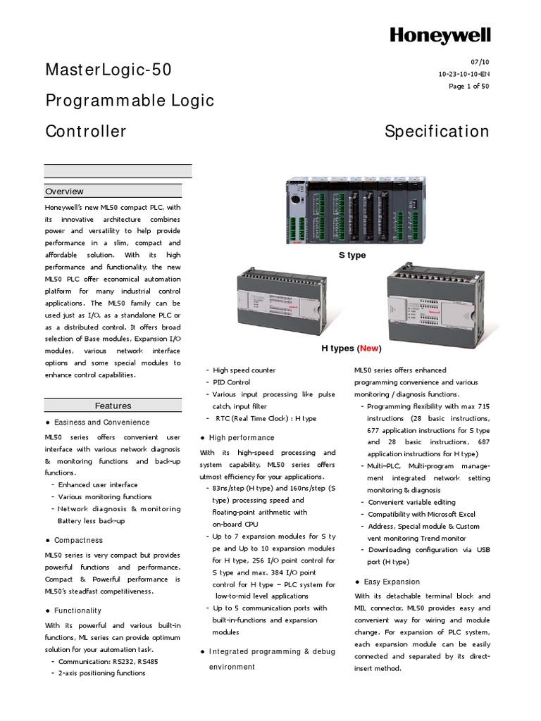 10-23-10-10 ml50 Datasheet | PDF | Programmable Logic Controller | Relay