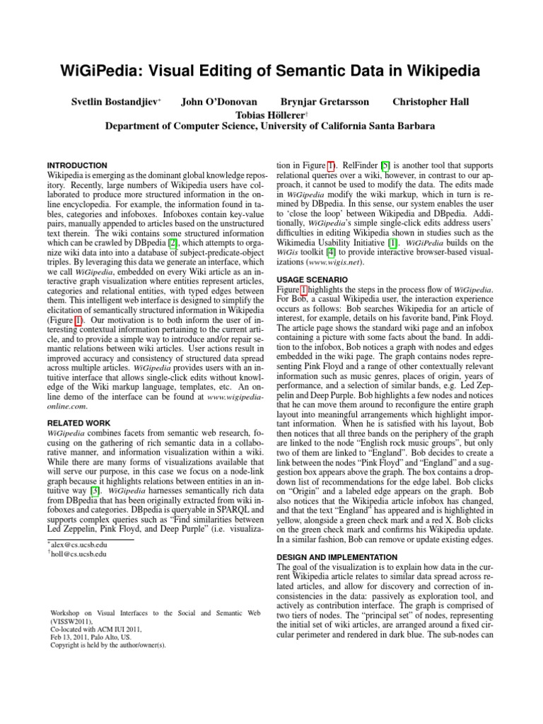 WiGiPedia Visual Editing of Semantic Data in Wikipedia - Testing | PDF ...