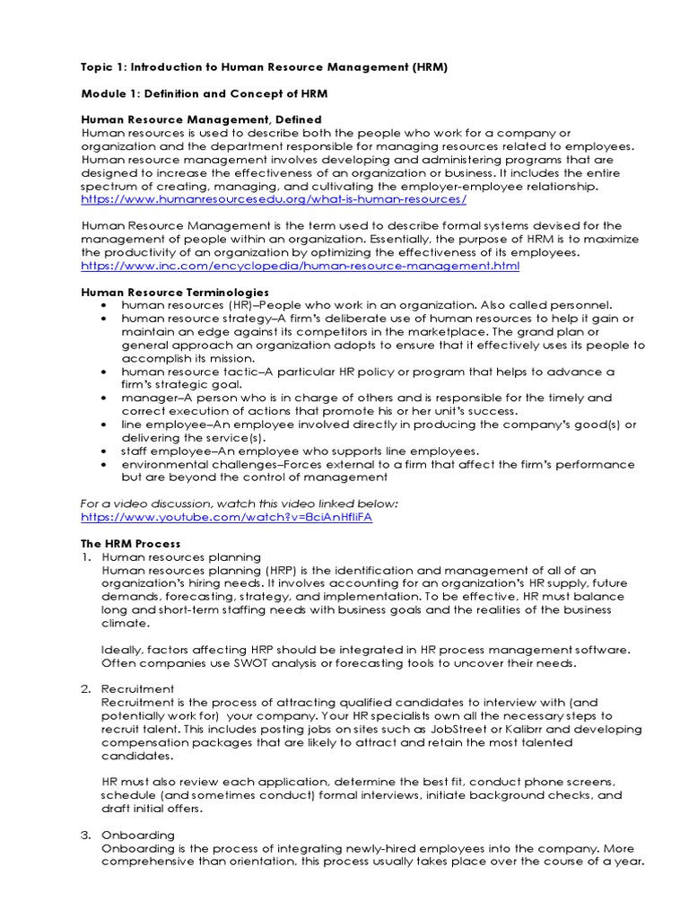 Topic 1 Module 1 v2 | PDF | Human Resource Management | Human Resources