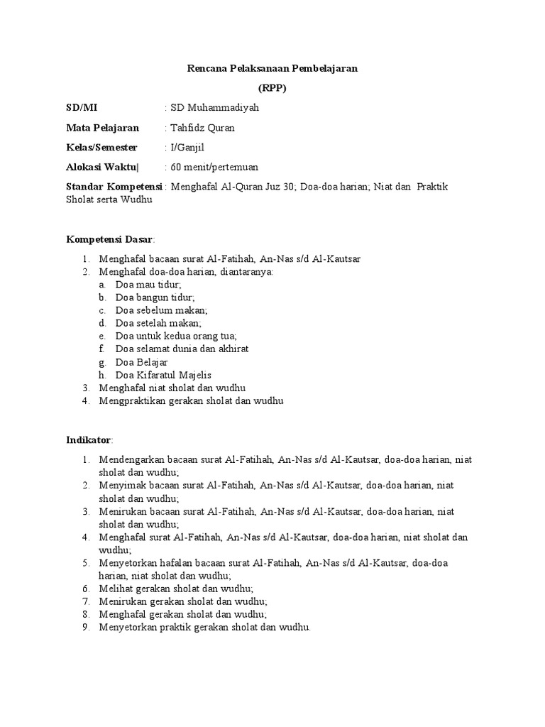 RPP Tahfidz Quran S. Ganjil | PDF